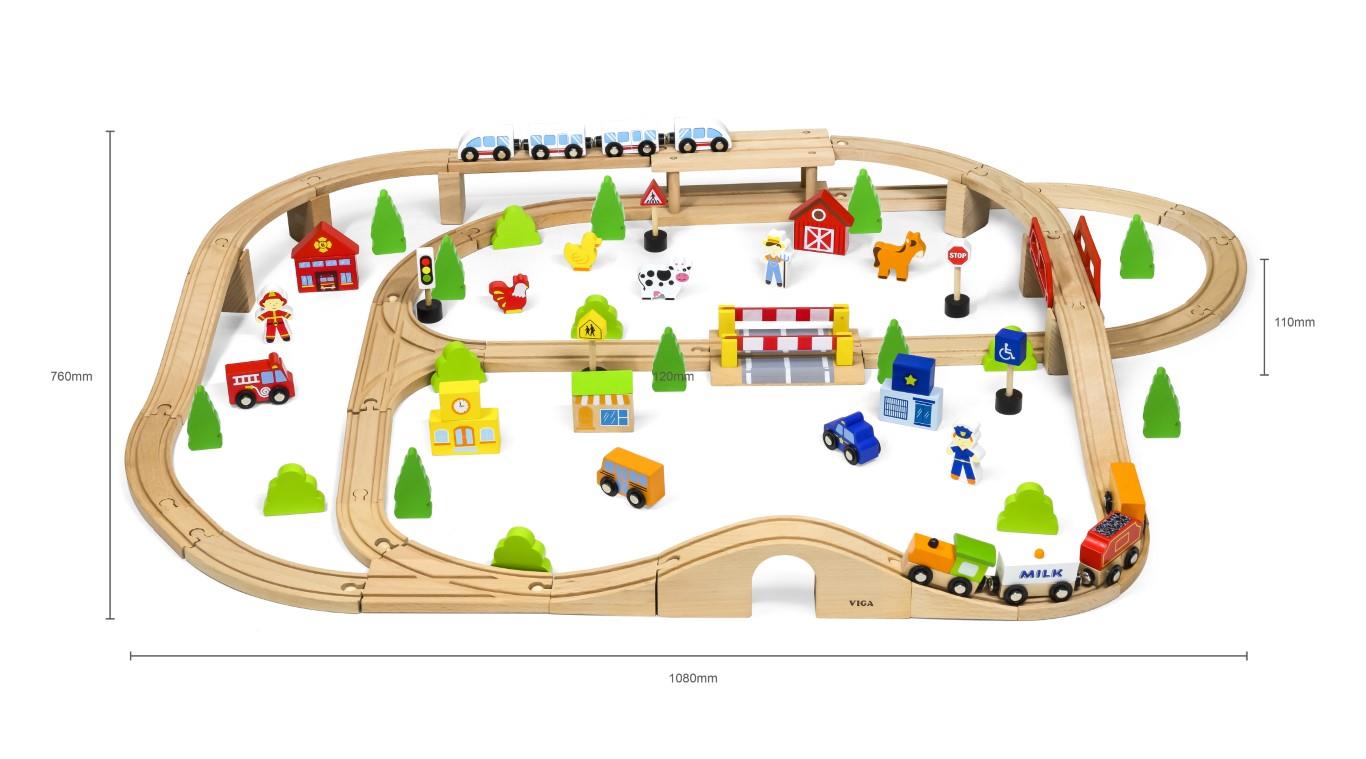 Viga Toys - Train Set (90 pieces) - Wooden World