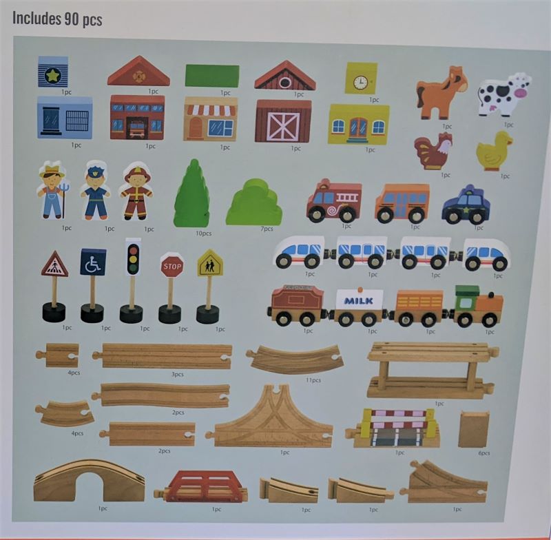 Viga Toys - Train Set (90 pieces) - Wooden World