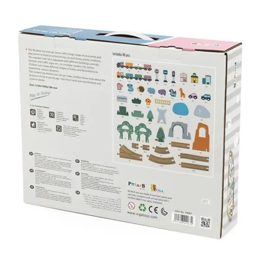 Viga Toys - Wooden Train Set (92 pcs) - Wooden World