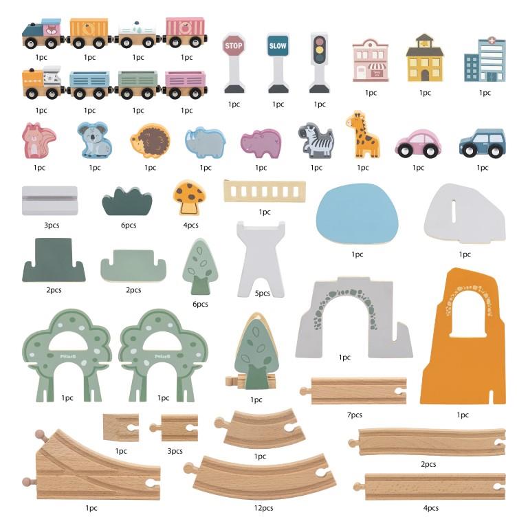 Viga Toys - Wooden Train Set (92 pcs) - Wooden World